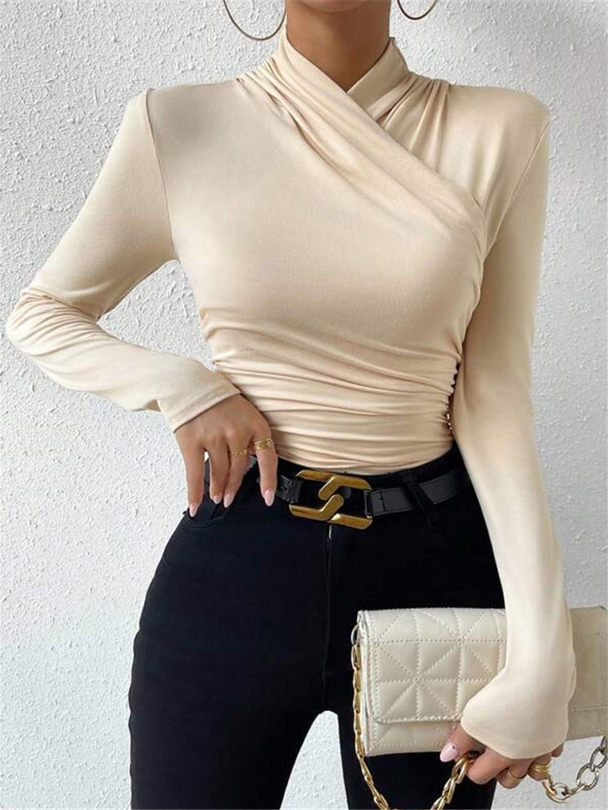 Carly - Draped Crossover Long Sleeve Top